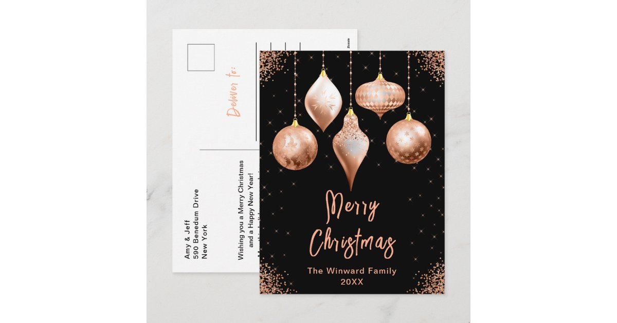 Classic Rose Gold Ornaments Merry Christmas Holiday Postcard | Zazzle