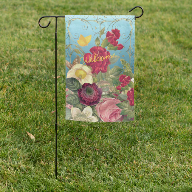Classic Rose Red, Burgandy, Yellow Personalize Garden Flag | Zazzle