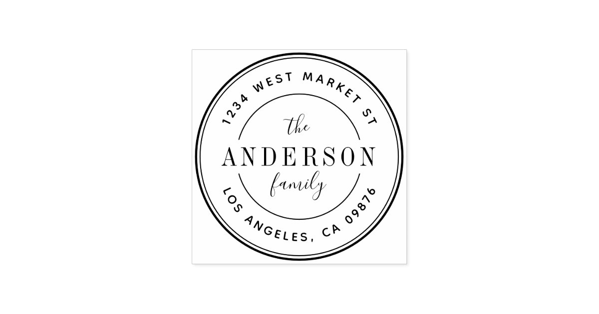 Classic Round Logo Family Name Return Address Rubber Stamp | Zazzle