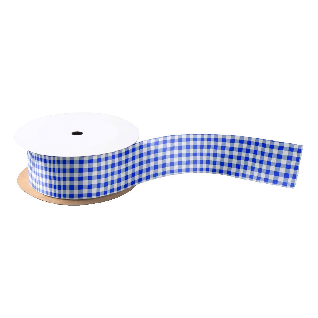 Classic Royal Blue Gingham Art Design Pattern Satin Ribbon | Zazzle