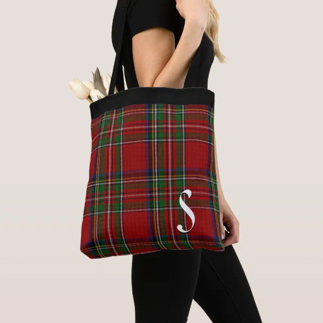 Classic Royal Stewart Plaid Monogrammed Tote Bag | Zazzle