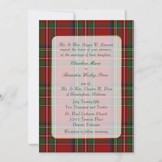 Classic Royal Stewart Plaid Wedding Invitation | Zazzle