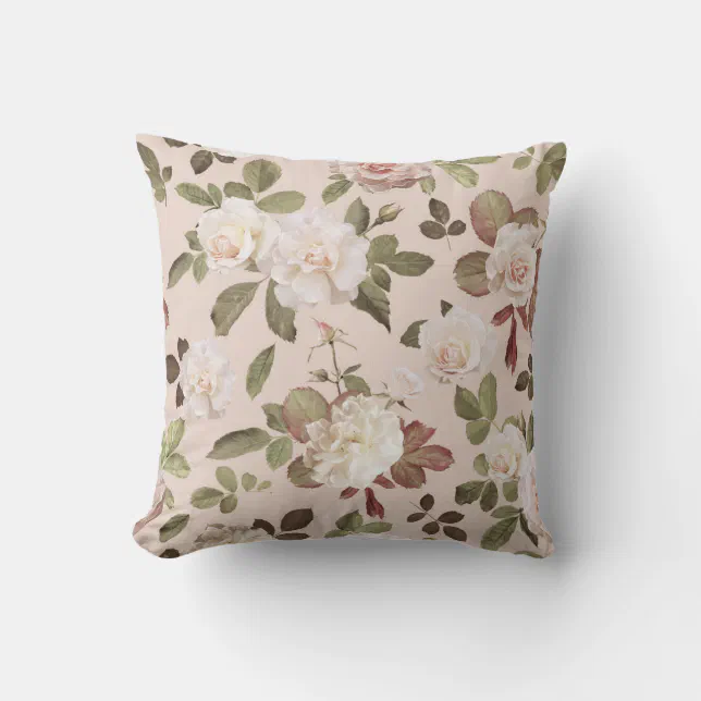 Classic Rustic Blush pink Roses Floral design Throw Pillow | Zazzle