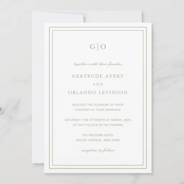 Classic Sage Green QR Code Elegant Wedding Invitation | Zazzle