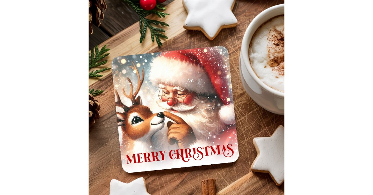 Classic Santa Claus and Rudolph Festive Coasters | Zazzle