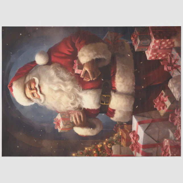 Classic Santa Claus with Christmas presents Tissue Paper | Zazzle