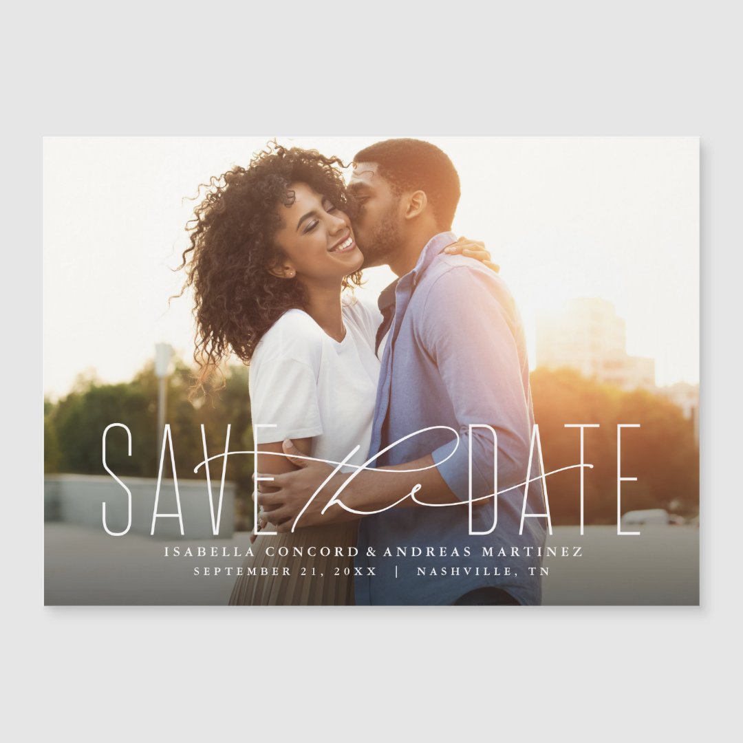 Classic save the date horizontal photo magnet | Zazzle