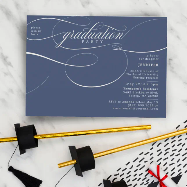 Classic Script Blue & Beige Graduation Party Invitation | Zazzle