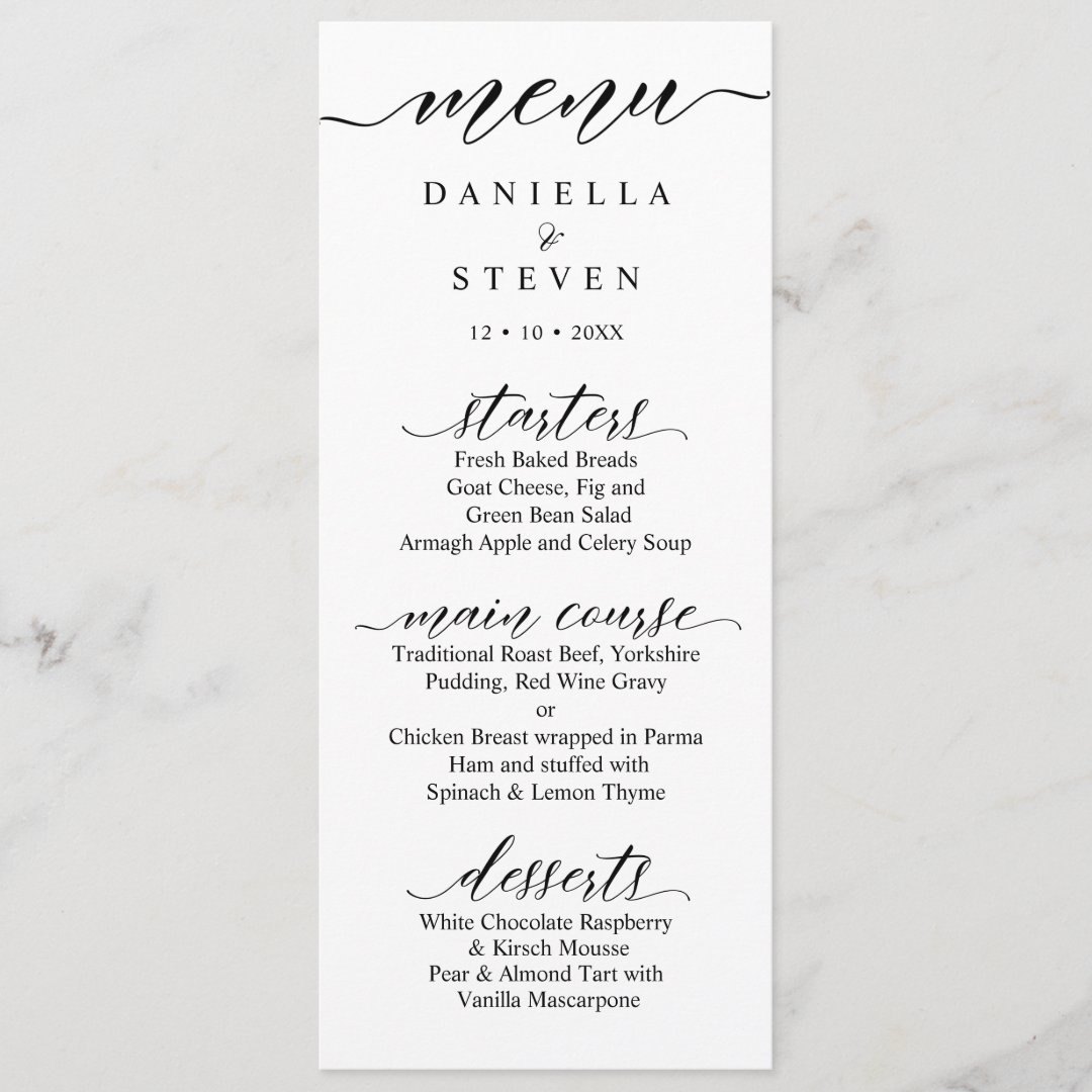 Classic Script Calligraphy Wedding Menu Card | Zazzle