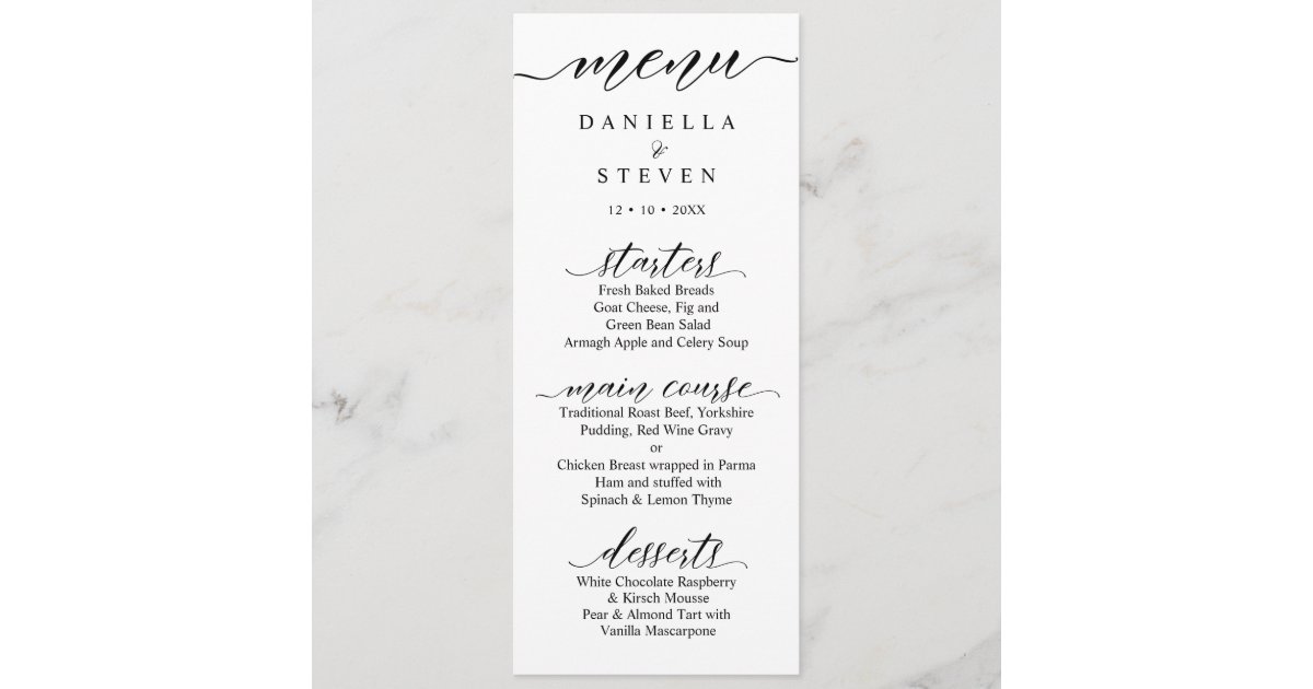 Classic Script Calligraphy Wedding Menu Card | Zazzle