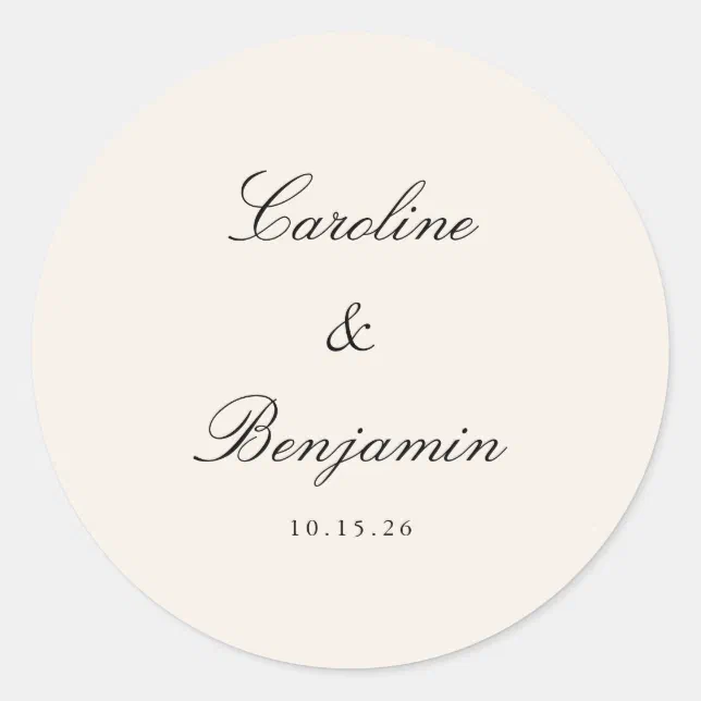 Classic Script Elegant Wedding Custom Ivory Cream Classic Round Sticker | Zazzle