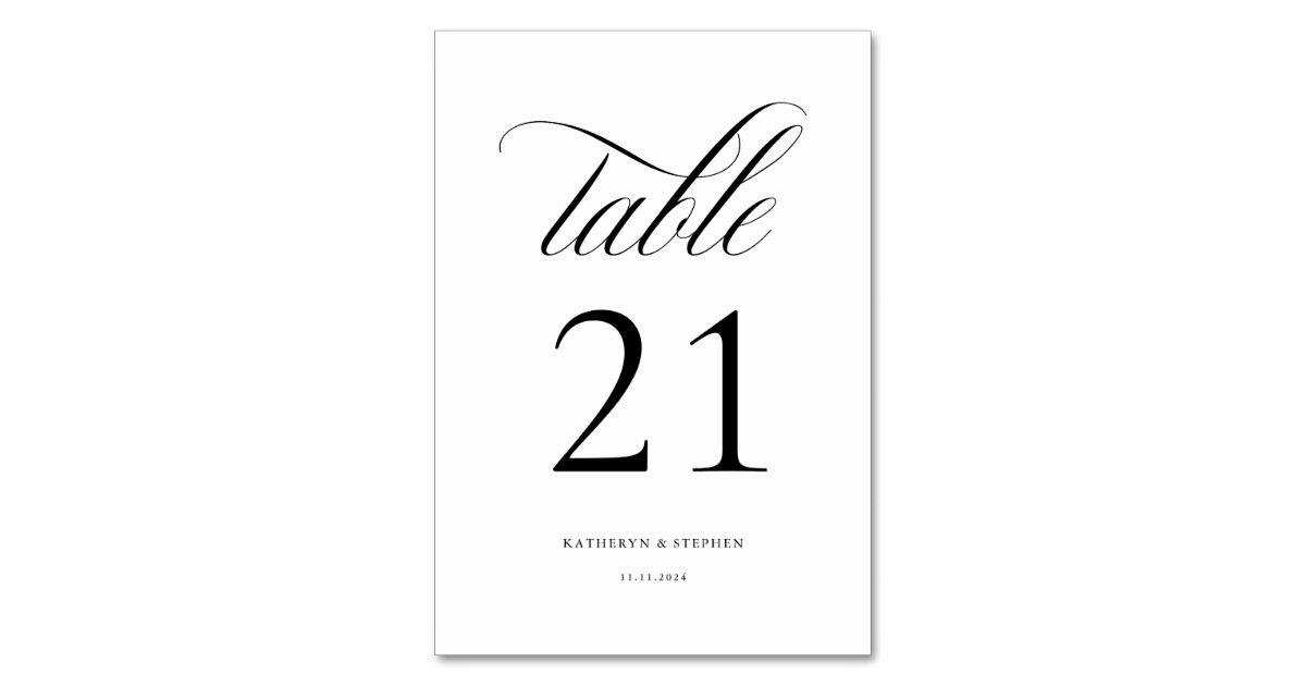 Classic Script Elegant Wedding Table Number 21 | Zazzle