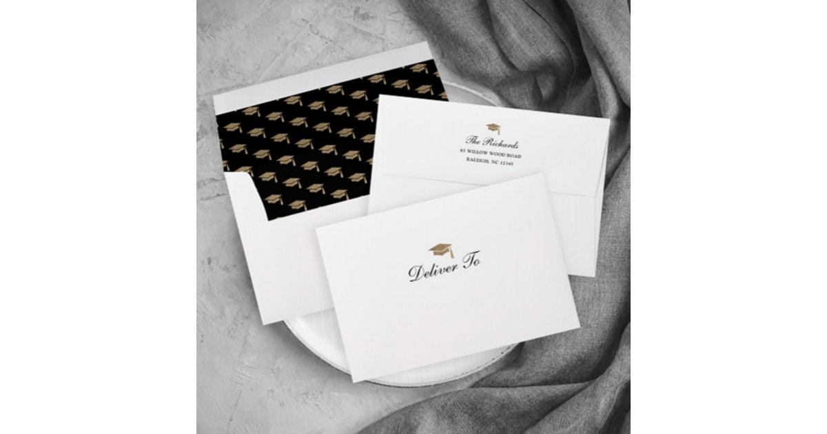 Classic Script Gold Cap Graduation Invitation Envelope | Zazzle