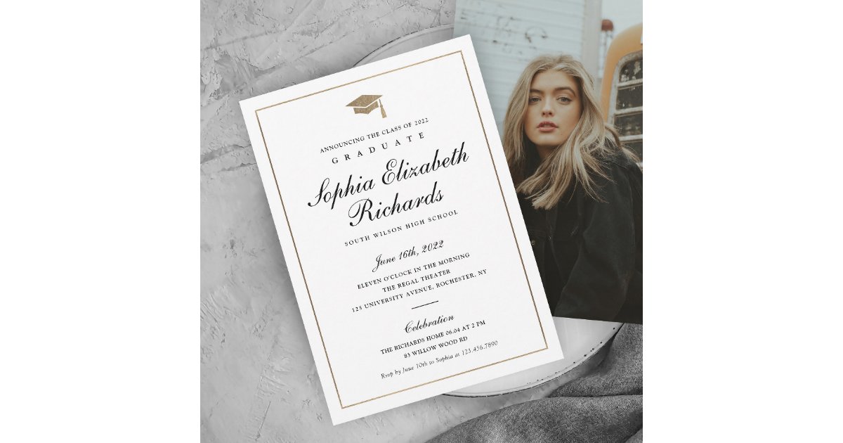 Classic Script Gold Photo Graduation Announcement | Zazzle