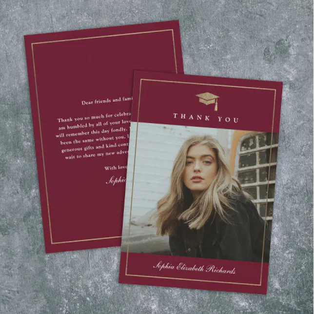 Classic Script Gold Photo Graduation Thank You Card | Zazzle