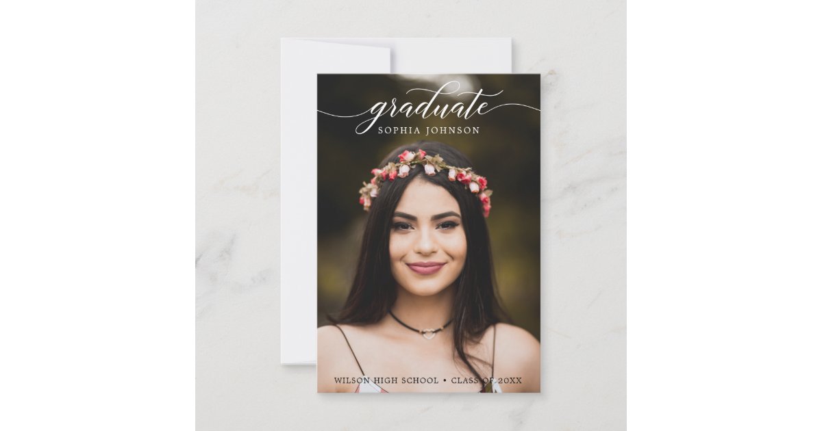 Classic Script Graduation Announcement with Photo | Zazzle