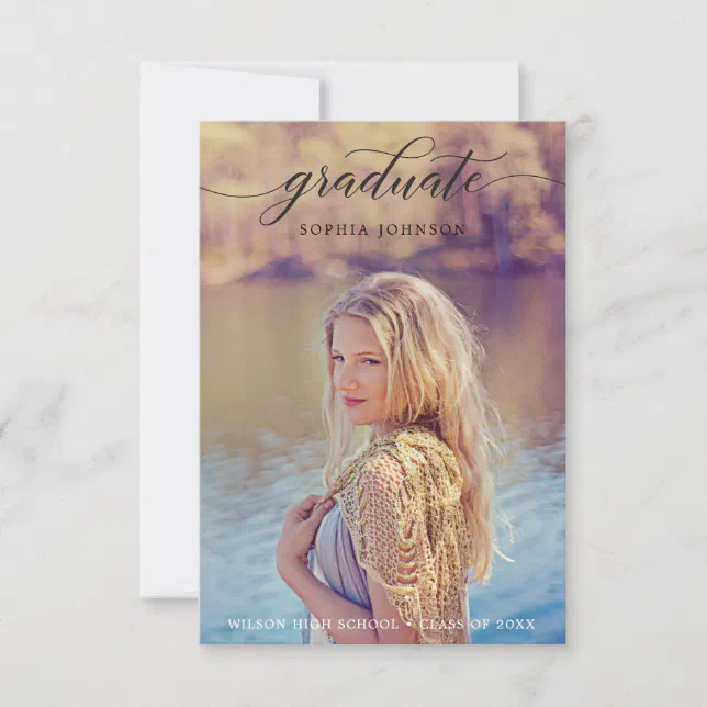 Classic Script Graduation Announcement with Photo | Zazzle