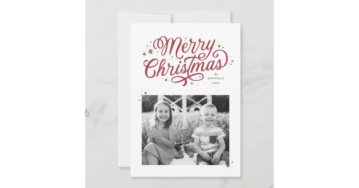 Classic Script Merry Christmas Red and Green Holiday Card | Zazzle