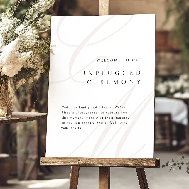 Classic Script Monogram Unplugged Ceremony sign | Zazzle