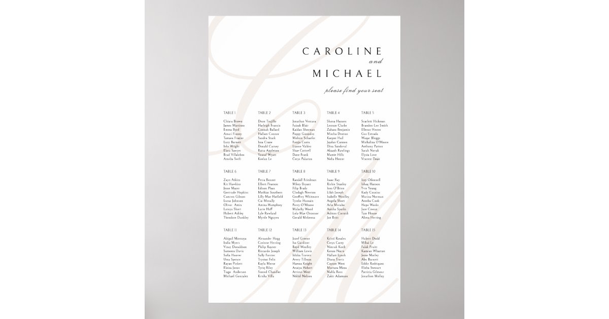 Classic Script Monogram Wedding Seating Chart | Zazzle