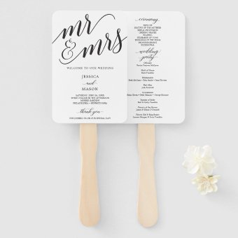 Classic Script Mr and Mrs Wedding Program Fan | Zazzle