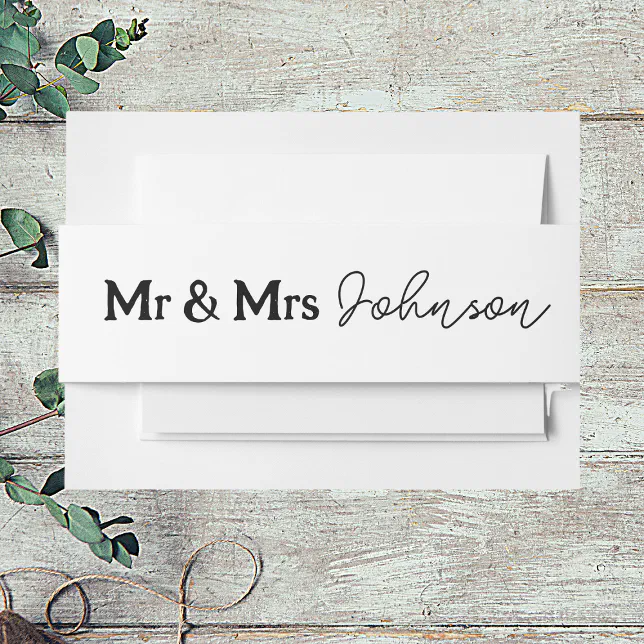 Classic Script Mr & Mrs Invitation Belly Band | Zazzle