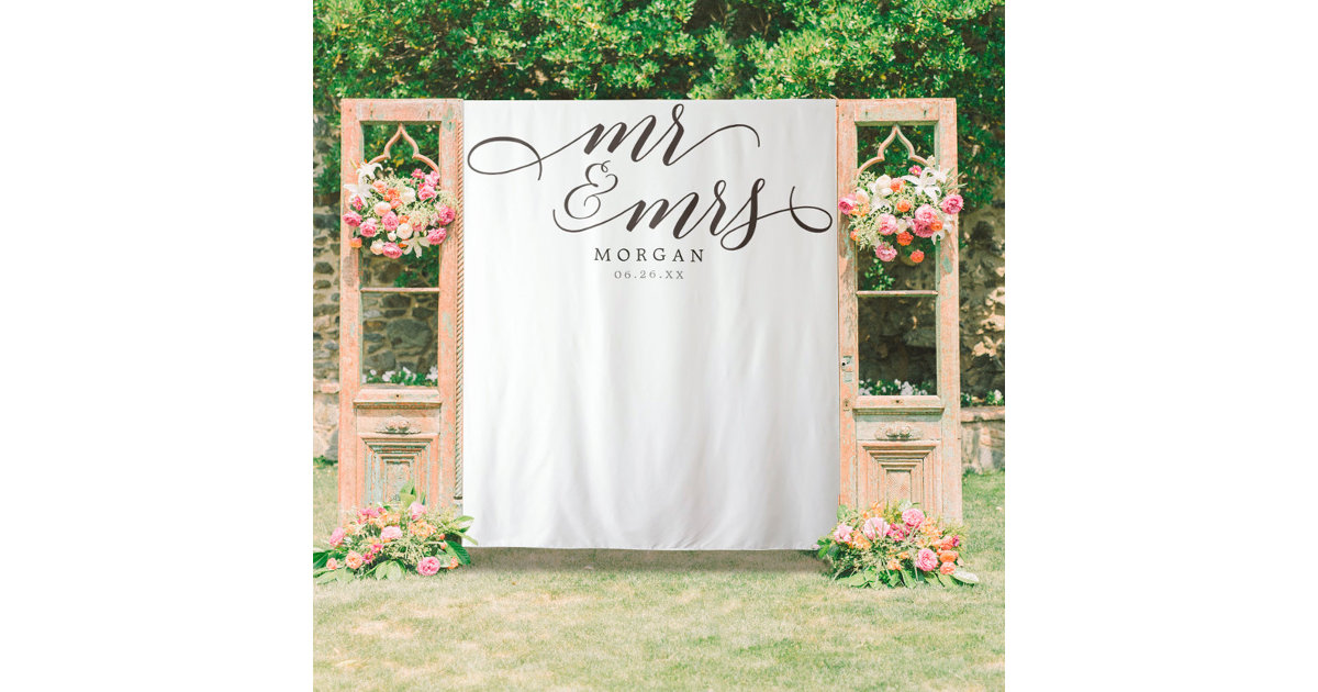 Classic Script Mr & Mrs Wedding Backdrop Banner | Zazzle