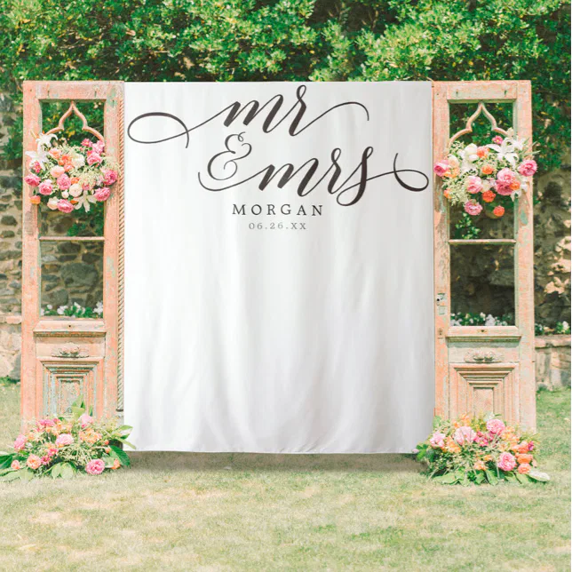 Classic Script Mr & Mrs Wedding Backdrop Banner | Zazzle
