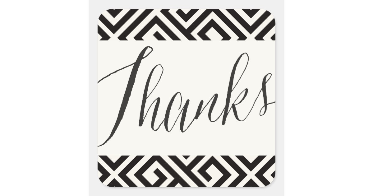 Classic Script Thanks Geometric Greek Key Wedding Square Sticker | Zazzle