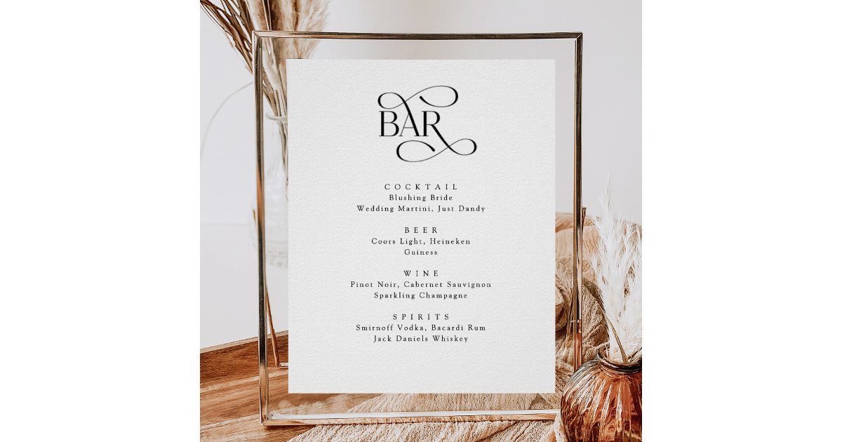 Classic Script The Bar Wedding Drinks Menu Sign | Zazzle