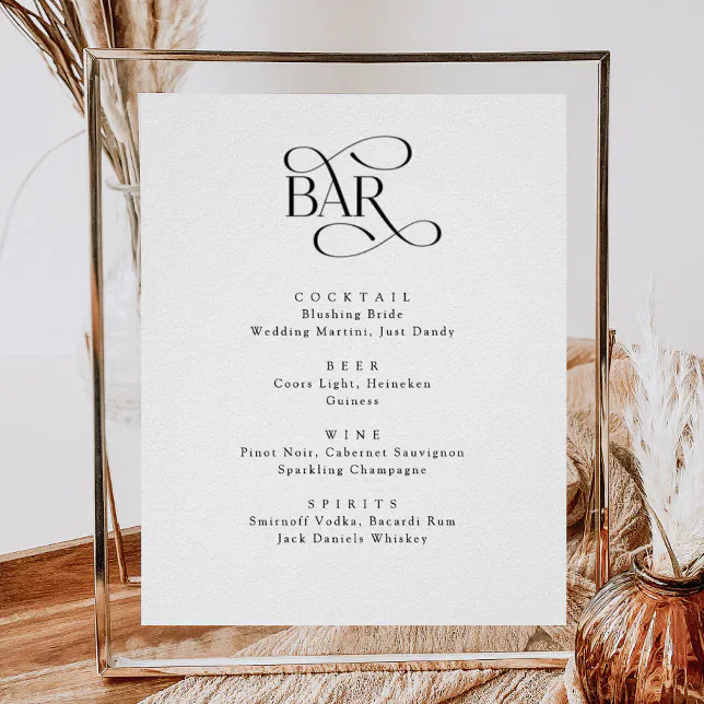 Classic Script The Bar Wedding Drinks Menu Sign | Zazzle