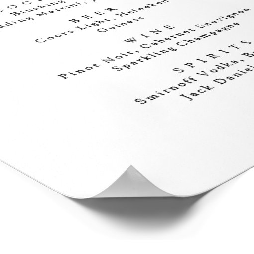 Classic Script The Bar Wedding Drinks Menu Sign | Zazzle