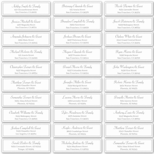Classic Script Wedding Guest Names Address Sticker | Zazzle.com