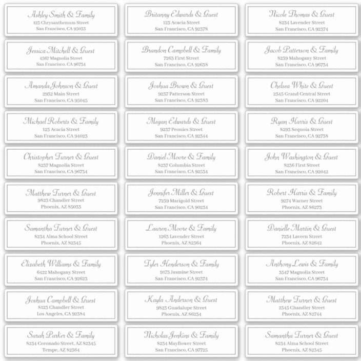 Classic Script Wedding Guest Names Address Sticker | Zazzle.com