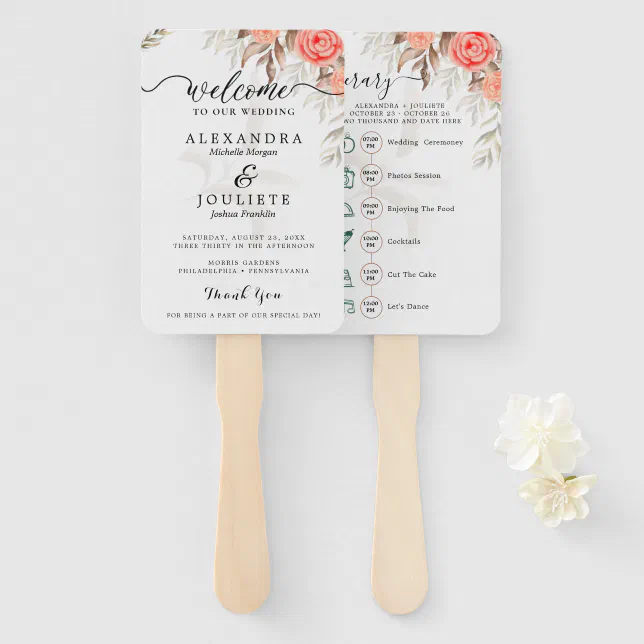 Classic Script Wedding Program and Timeline Hand F Hand Fan | Zazzle