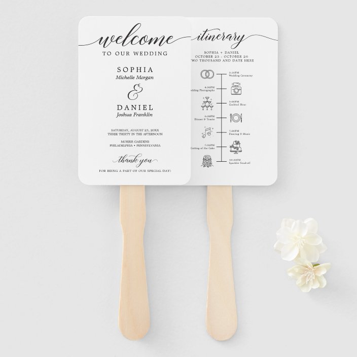 Classic Script Wedding Program and Timeline Hand Fan | Zazzle.com