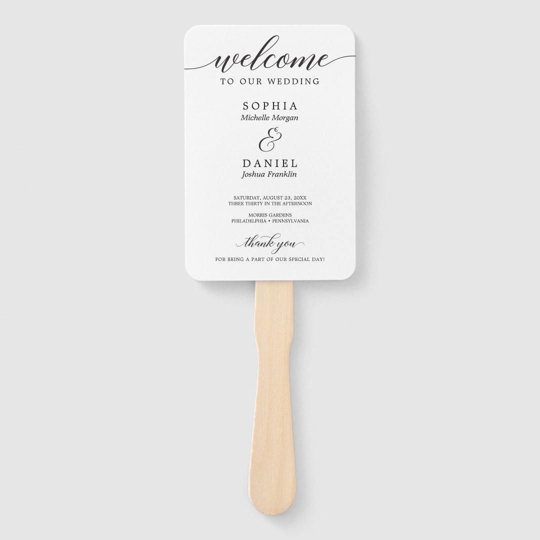 Classic Script Wedding Program and Timeline Hand Fan | Zazzle