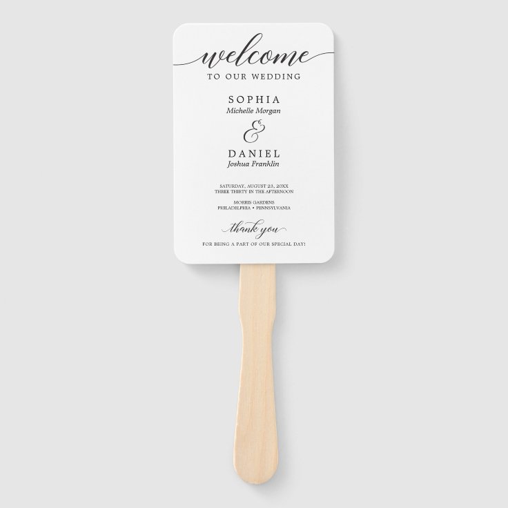 Classic Script Wedding Program and Timeline Hand Fan | Zazzle