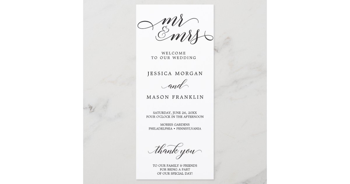 Classic Script Wedding Programs - Mr and Mrs | Zazzle