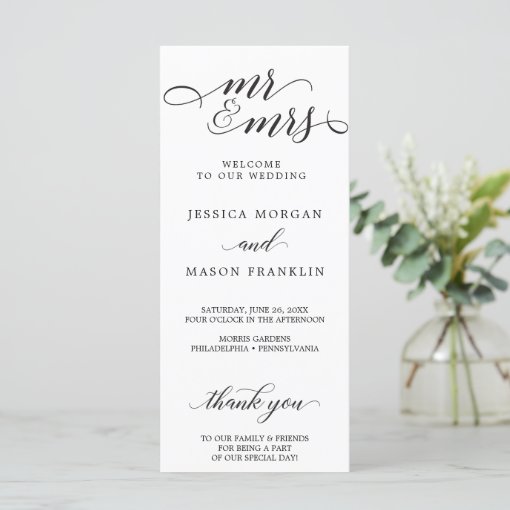Classic Script Wedding Programs - Mr and Mrs | Zazzle