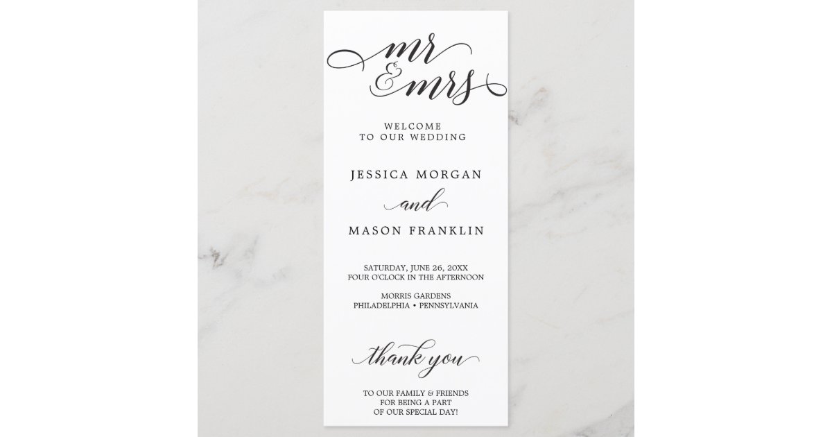 Classic Script Wedding Programs - Mr and Mrs | Zazzle