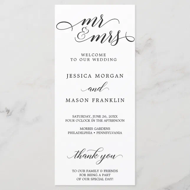 Classic Script Wedding Programs - Mr and Mrs | Zazzle