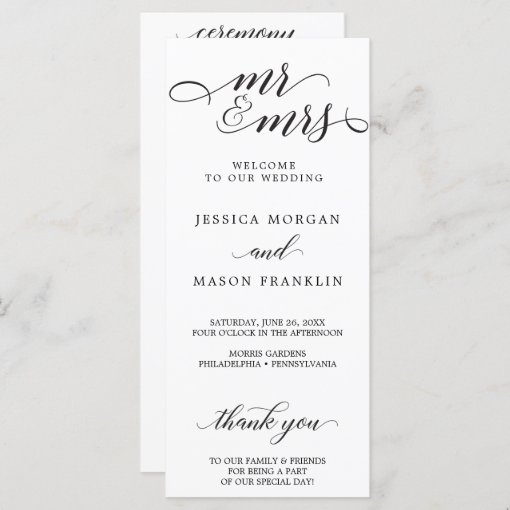 Classic Script Wedding Programs - Mr and Mrs | Zazzle