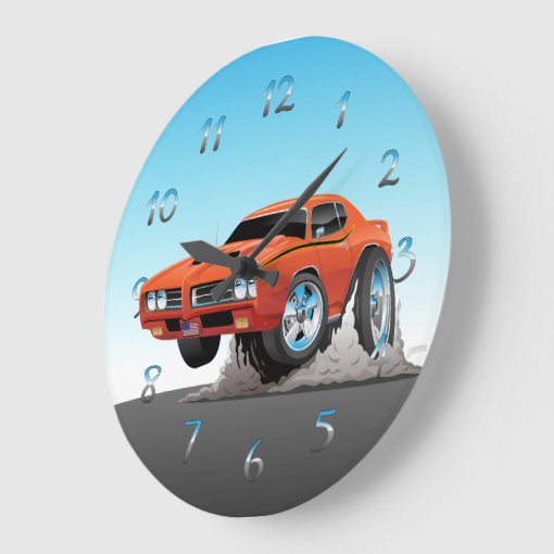 Classic Seventies Muscle Car Cartoon Clock | Zazzle
