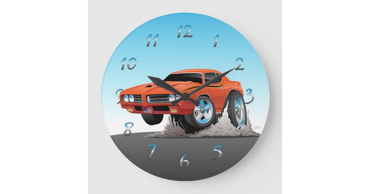 Classic Seventies Muscle Car Cartoon Clock | Zazzle