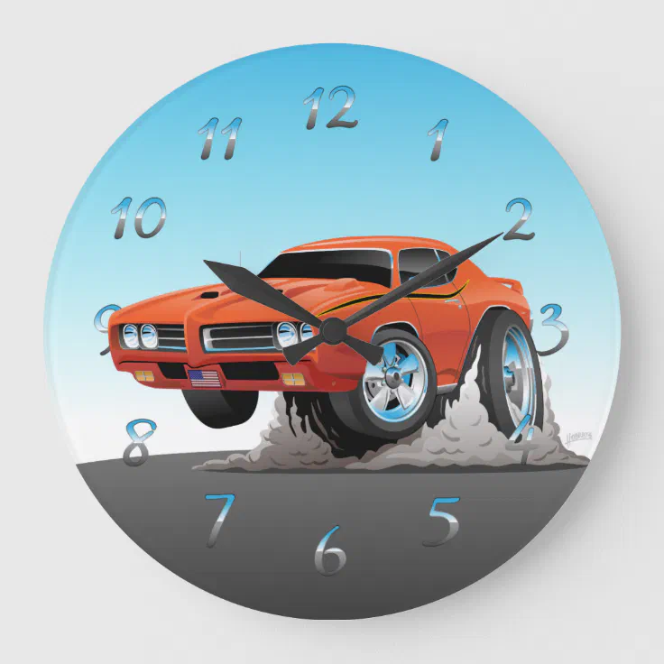 Classic Seventies Muscle Car Cartoon Clock | Zazzle