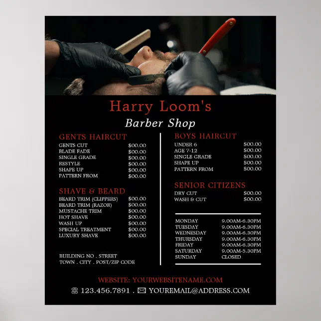 Classic Shave, Men's Barbers Price List Poster | Zazzle