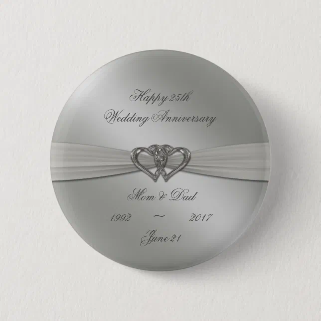 Classic Silver 25th Wedding Anniversary Button | Zazzle