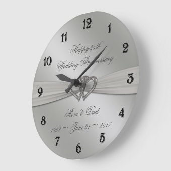 Classic Silver 25th Wedding Anniversary Wall Clock | Zazzle