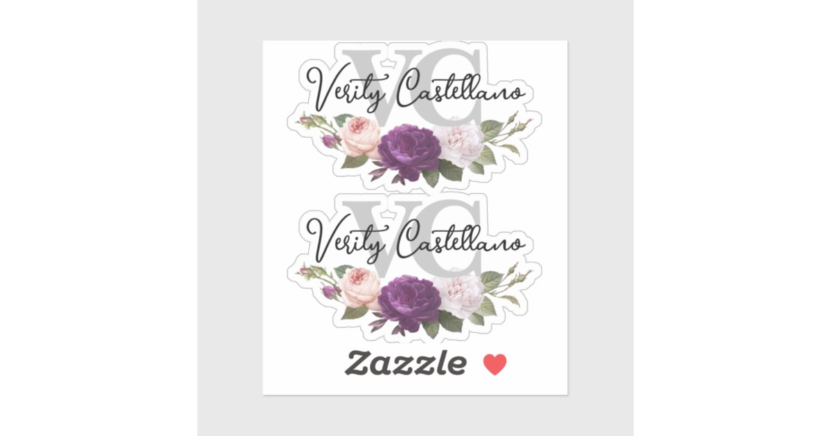 Classic Silver Floral Rose Personal Name Logo 2-Up Sticker | Zazzle